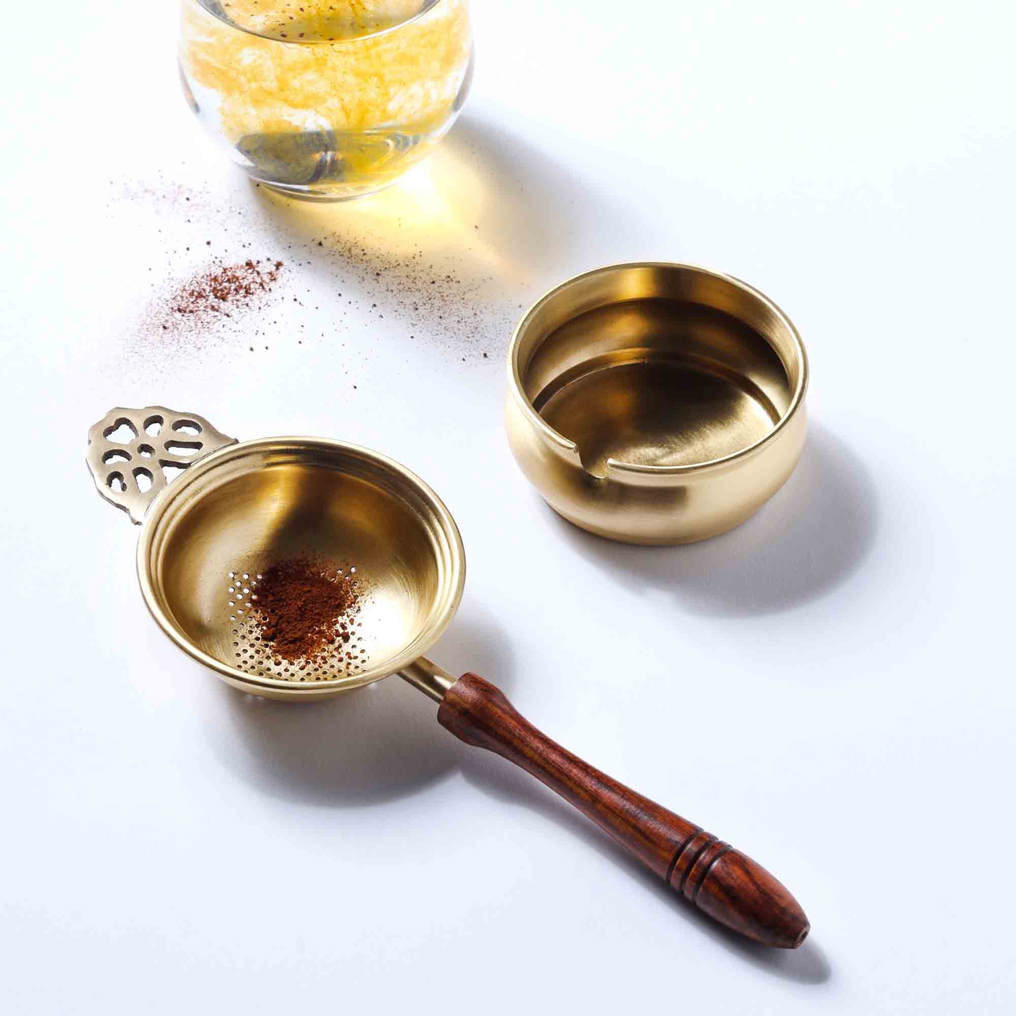 Brass Tea Strainer with Bowl - High Quality Premium Tea accessories
